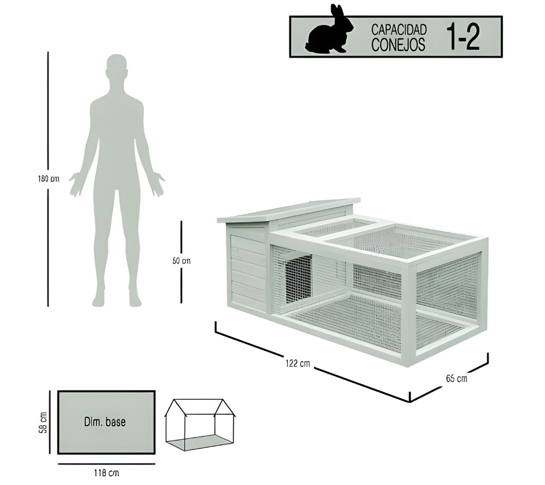Conejera de Madera con Malla: Capacidad para 1-2 Conejos | Finca Casarejo
